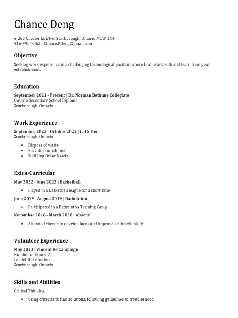 Chance Deng Resume - Careers Resume | PDF