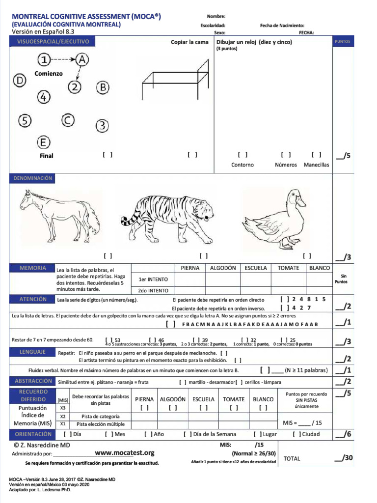 MOCA Test: Mexican Version Guide | PDF