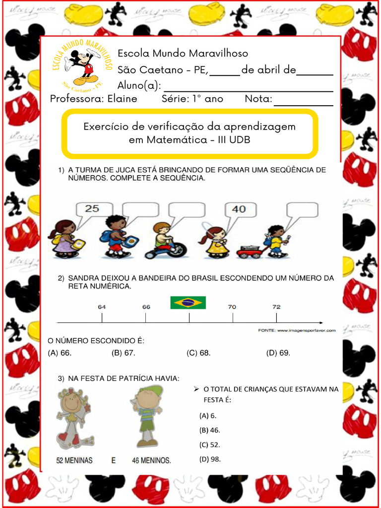 Prova De Matemática 1° Ano Pdf 7530