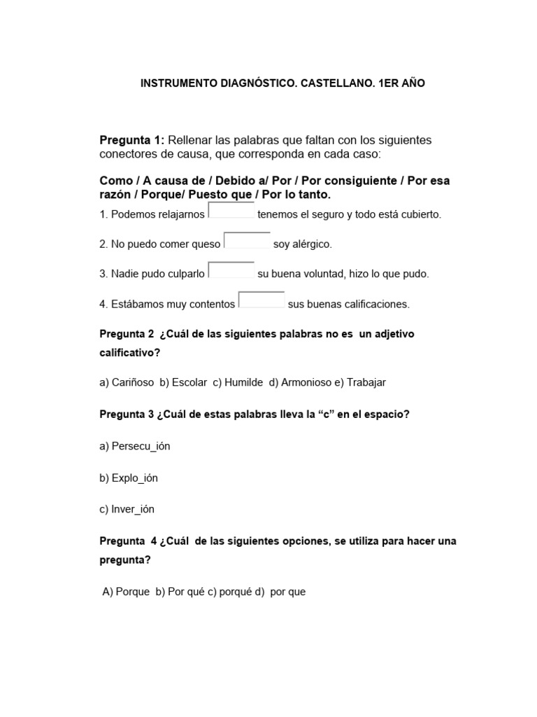 Diagnóstico - Castellano. 1er Año | PDF | Lingüística