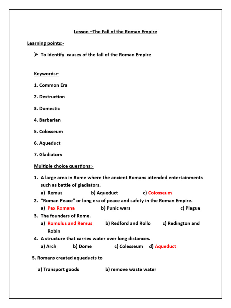 Lesson Note-The Fall of The Roman Empire-Grade 6 UAE | PDF