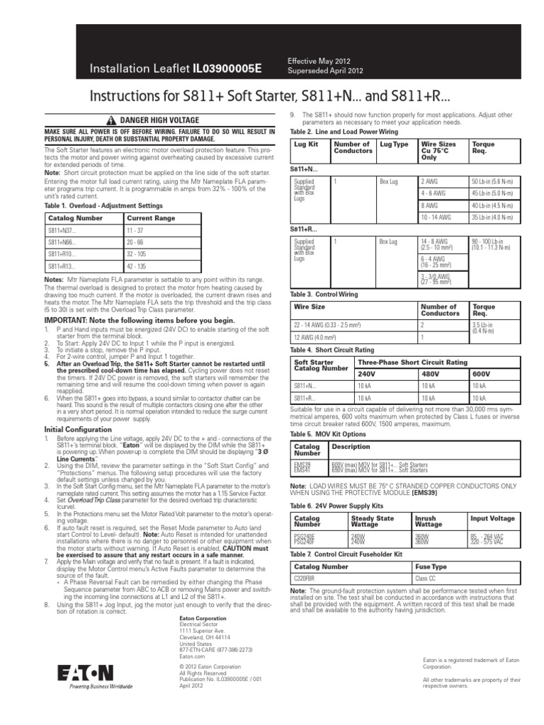 Eaton S811+ Soft Starter Manual | PDF | Power Supply | Electric Motor