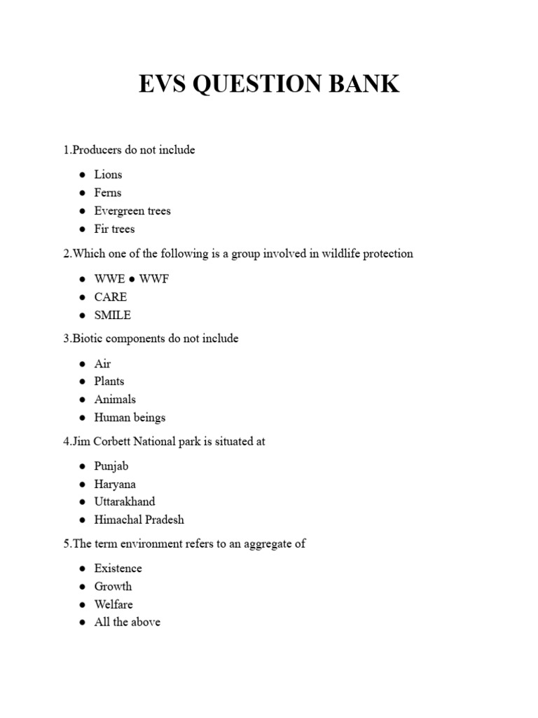 EVS Question Bank | PDF | Soil | Biodiversity