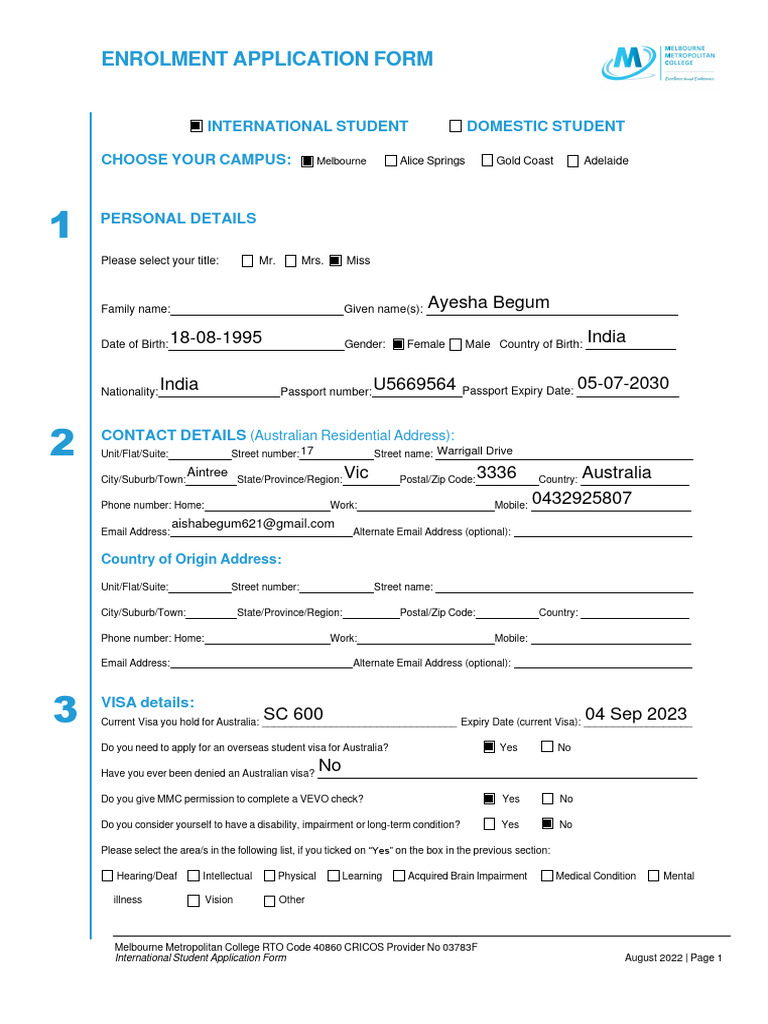 MMC Enrolment Fillable Form - Updated For All Campus | PDF | Vocational ...