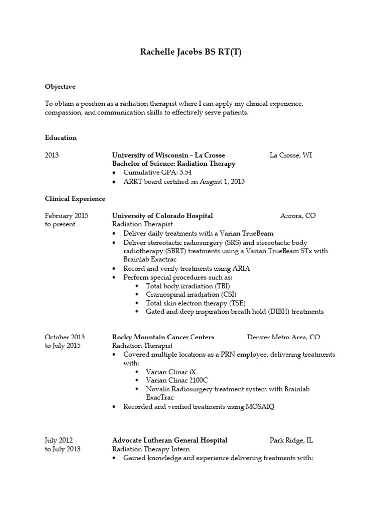 Resume For E-Portfolio | PDF | Radiation Therapy | Cancer Treatments