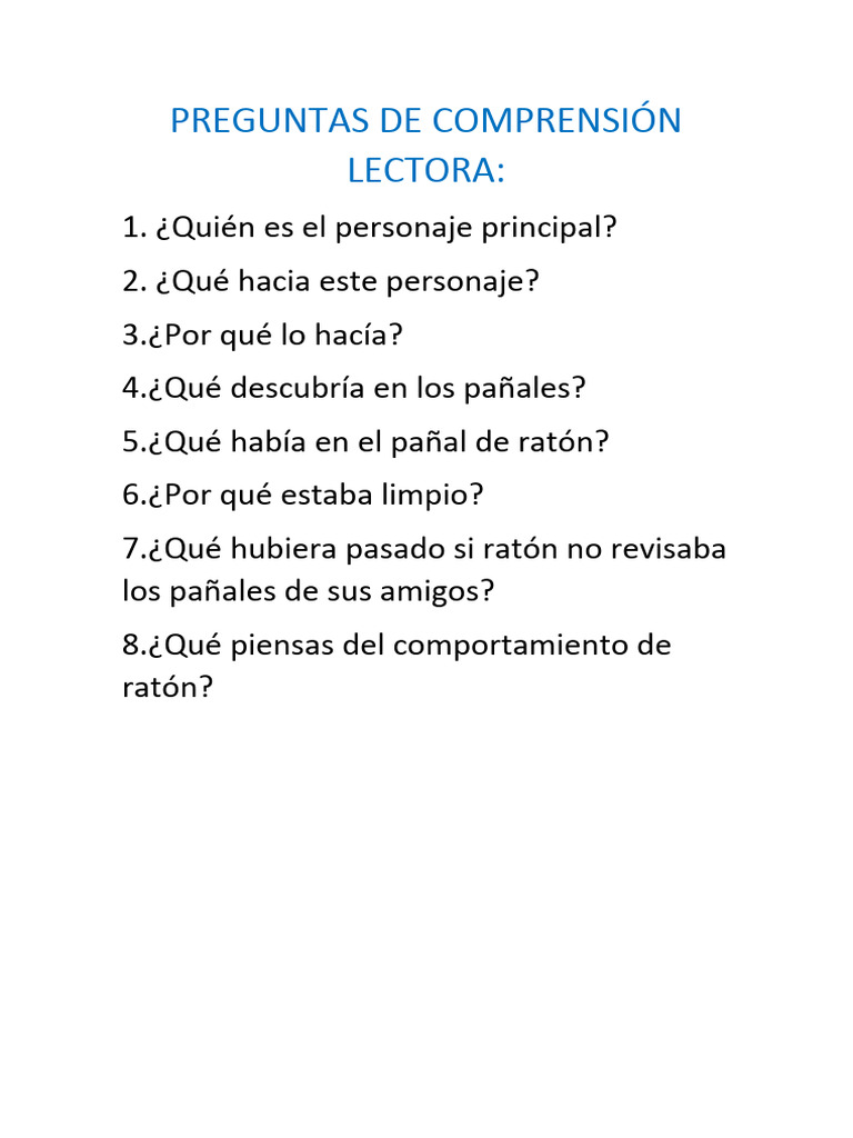 Comprensión Lectora: Preguntas Clave | PDF
