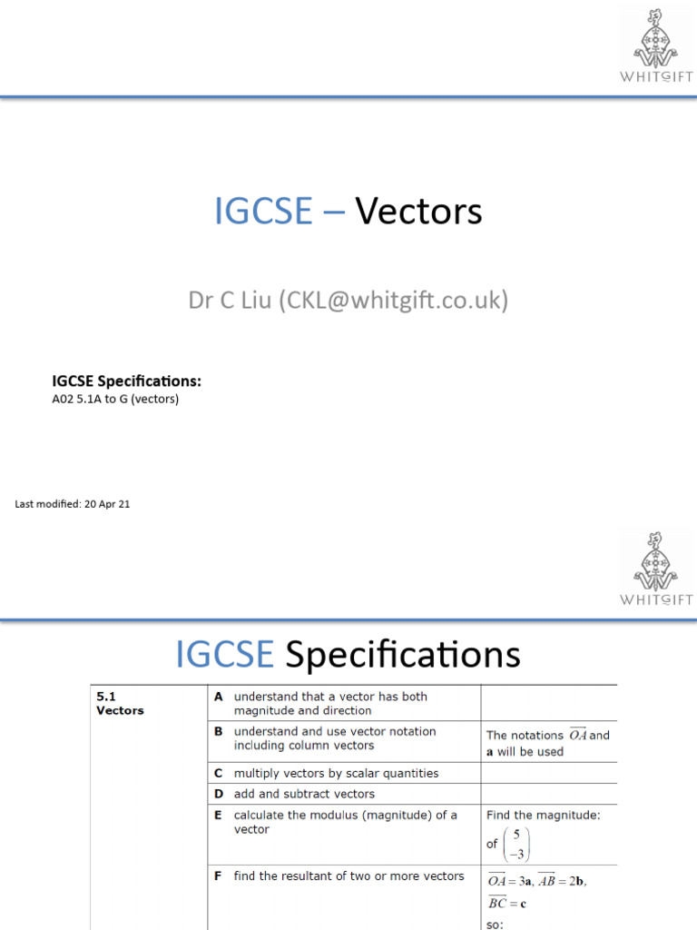 Gcse-Vectors - CKL - Ws | PDF | Euclidean Vector | Algebra
