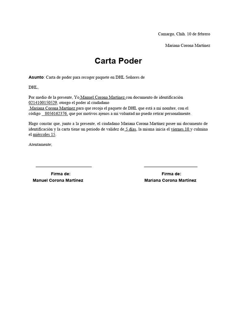 Carta Poder para Recoger Un Paquete en DHL | PDF