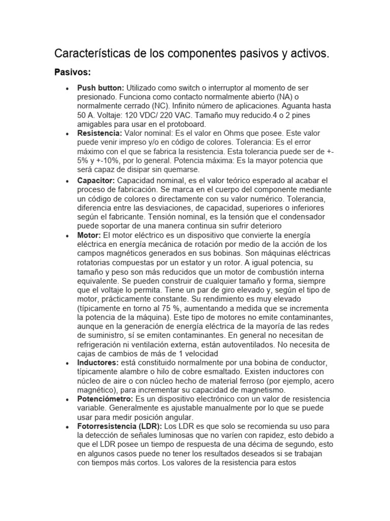 Características de Los Componentes Pasivos y Activos | PDF | Corriente ...