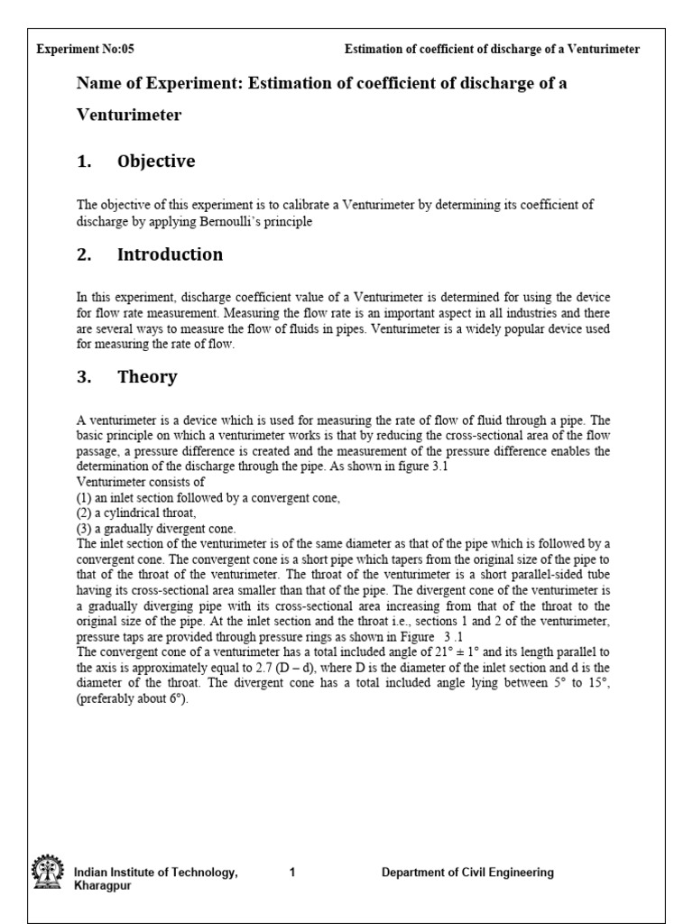 Exp 5 Venturimeter | PDF | Flow Measurement | Pressure Measurement
