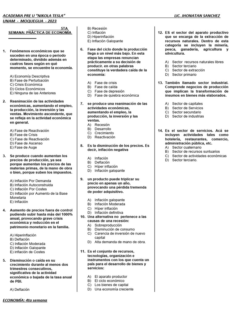 Practica Economia - Semana 5 KENAN | PDF Practica Economia - Semana 5 KENAN | PDF