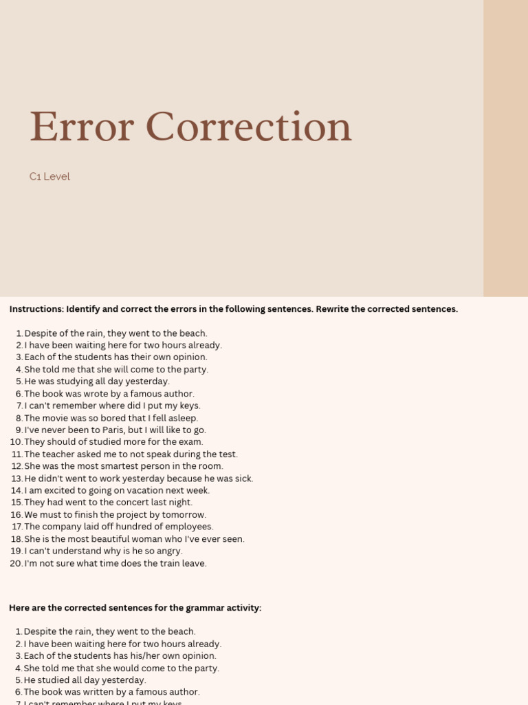 Grammar Error Correction C1 Level | PDF