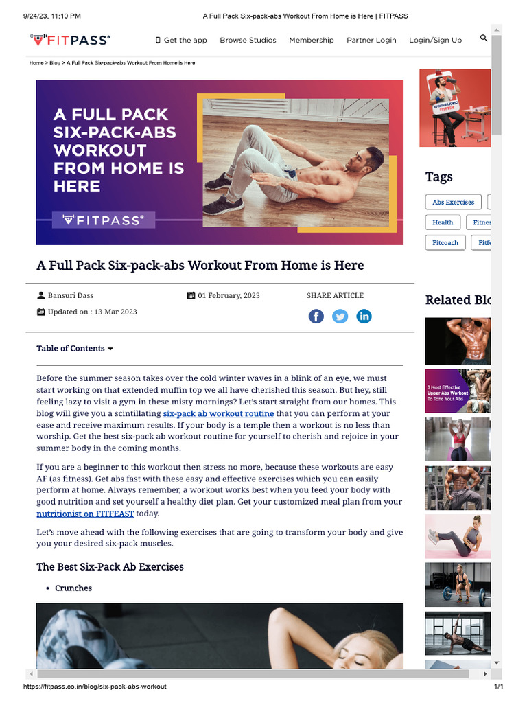 A Full Pack Six-Pack-Abs Workout From Home Is Here - FITPASS | PDF ...