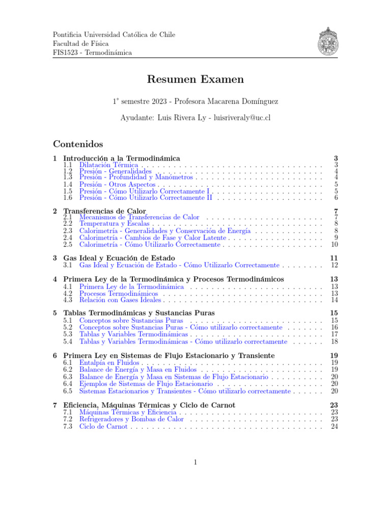 Resumen Termodinámica FIS1523 UC | PDF | Calor | Calor latente