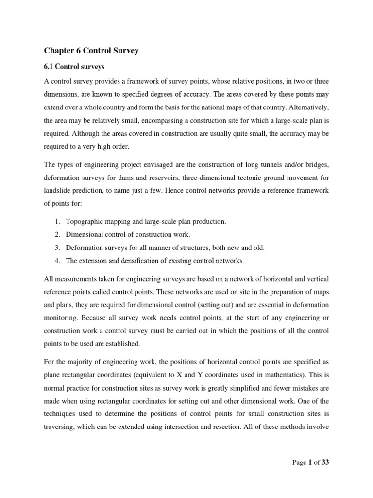 Chapter 6 Control Survey | PDF | Cartesian Coordinate System | Surveying
