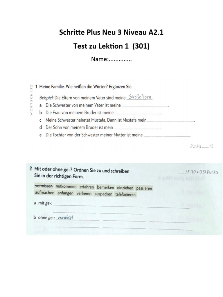 Schritte Plus Neu 3 A2.1 Test L1 301 | PDF