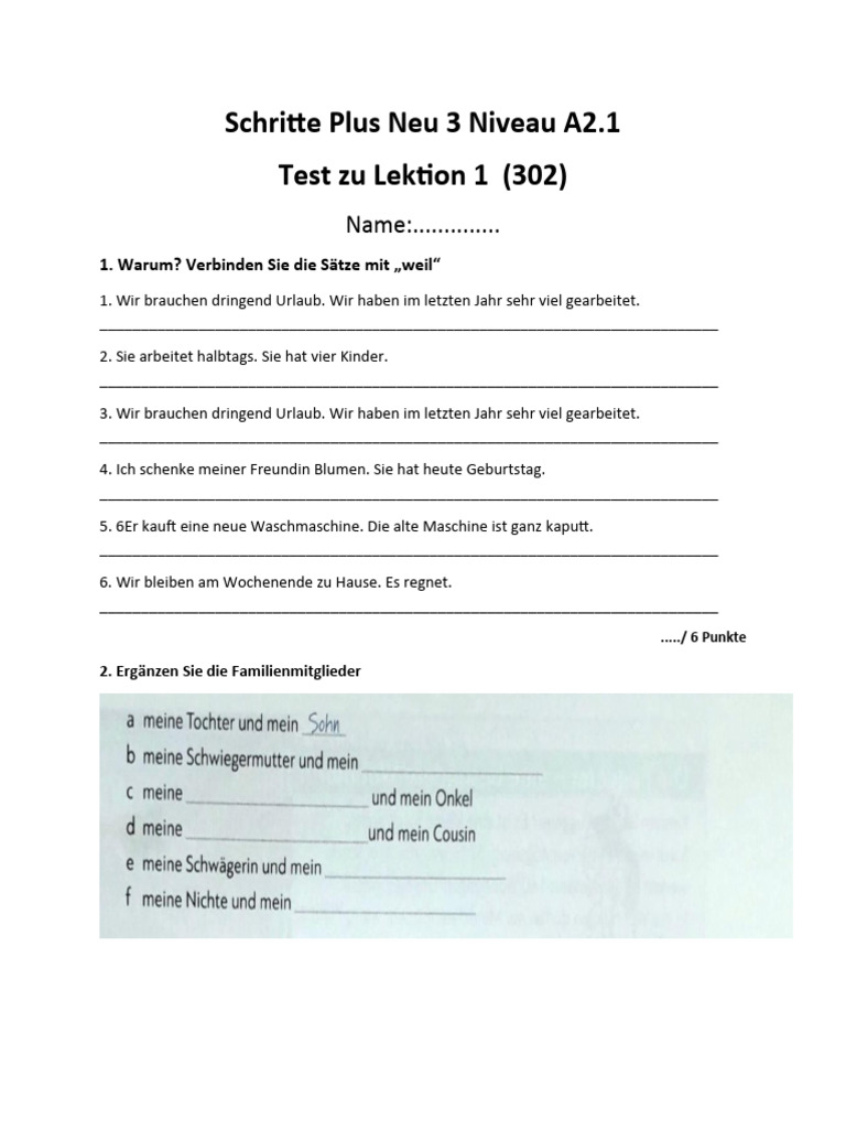 Schritte Plus Neu 3 A2.1 Test L1 302 | PDF