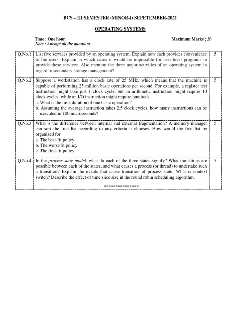 Minor-1-OS-BCS-2020-Batch-QP | PDF