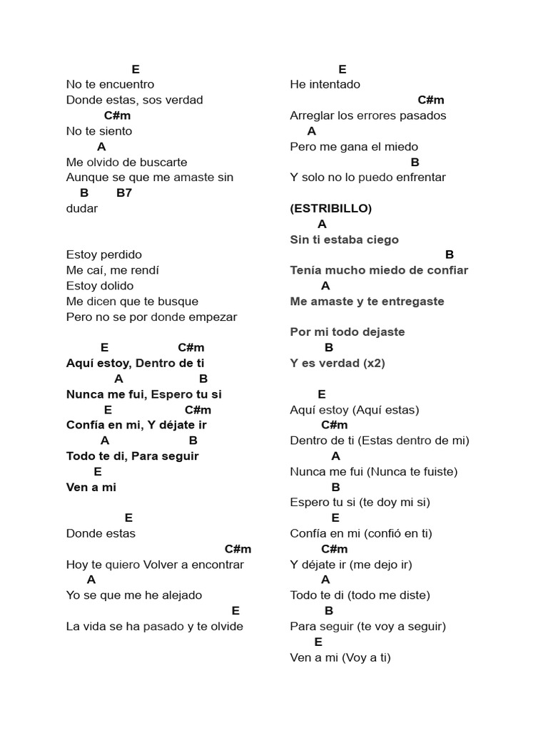 Acordes y letra de "Ven a mí" | PDF