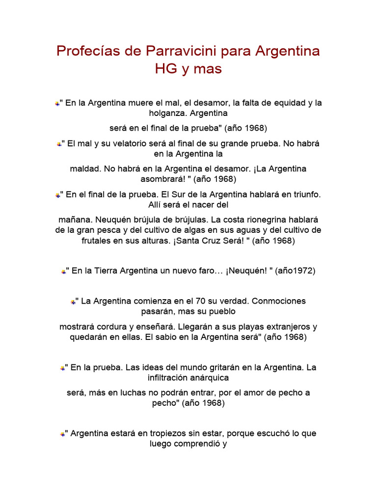 Profecías de Parravicini para Argentina HG y Mas | PDF