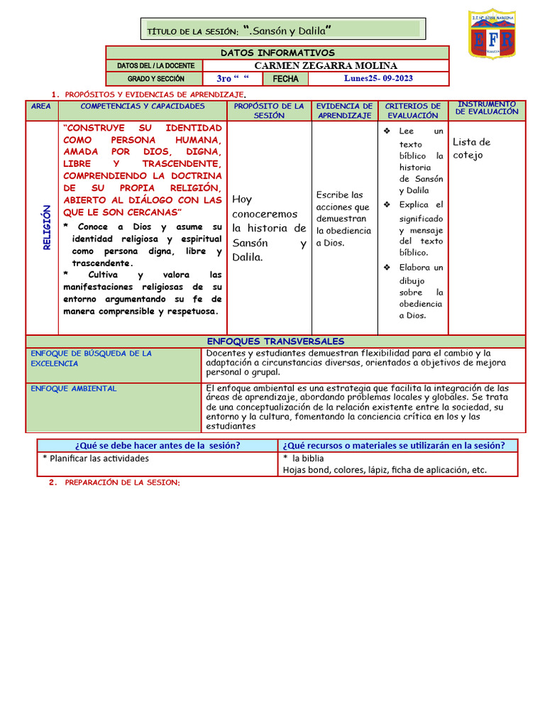 Sesión de Religión Lunes 25-09-2023 | PDF | Diez Mandamientos | Evaluación