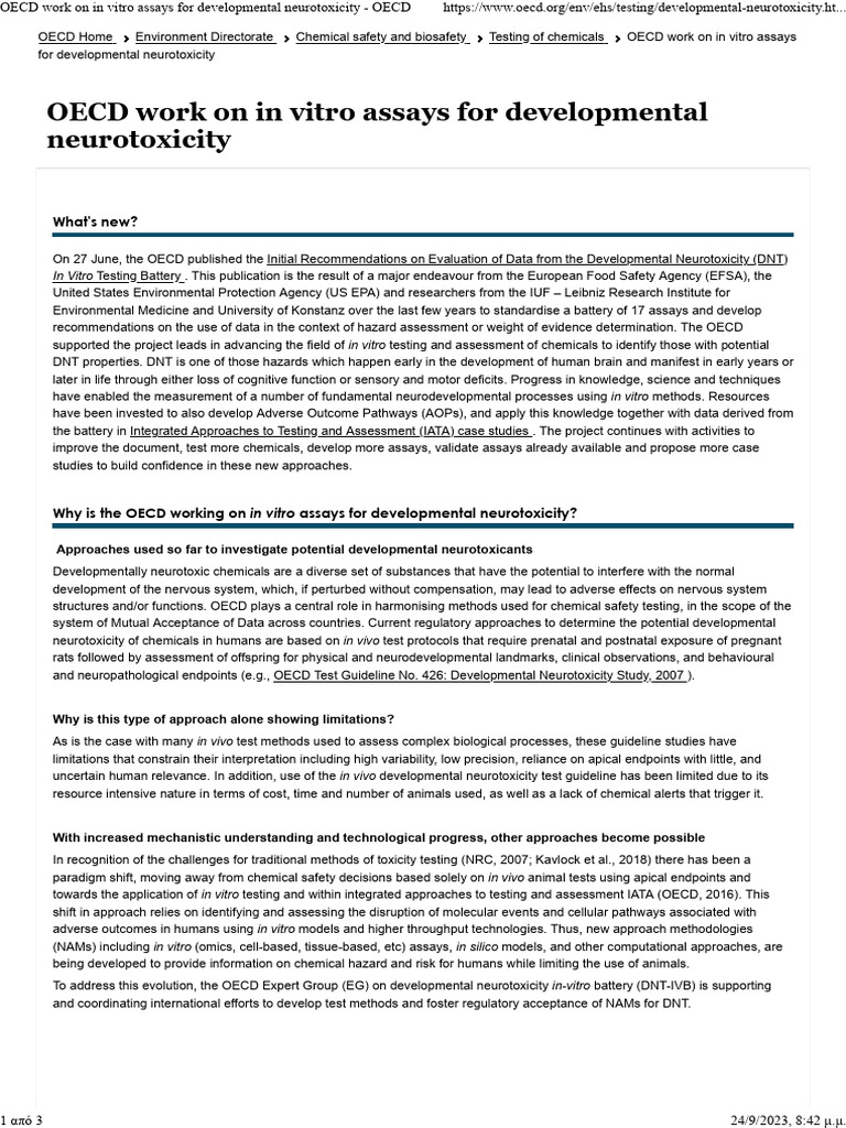OECD Work On in Vitro Assays For Developmental Neurotoxicity | PDF | In Vitro | Assay