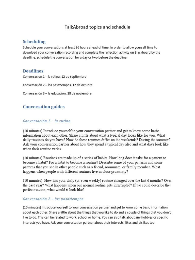 TalkAbroad Conversation Schedule | PDF
