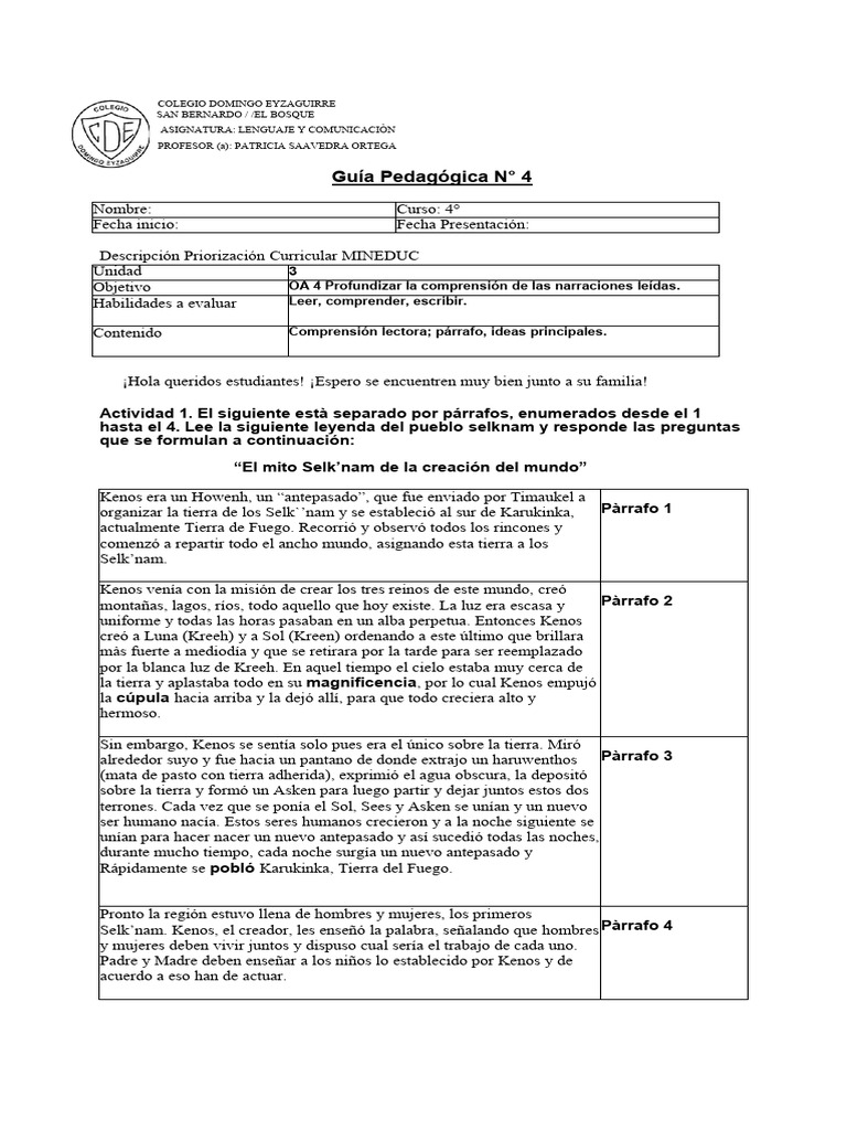 Guia N°4 Lenguaje 4° | PDF | Religión y espiritualidad