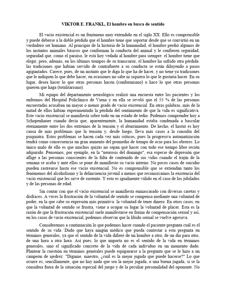 Viktor Frankl. El Hombre en Busca de Sentido. | PDF Viktor Frankl. El Hombre en Busca de Sentido. | PDF