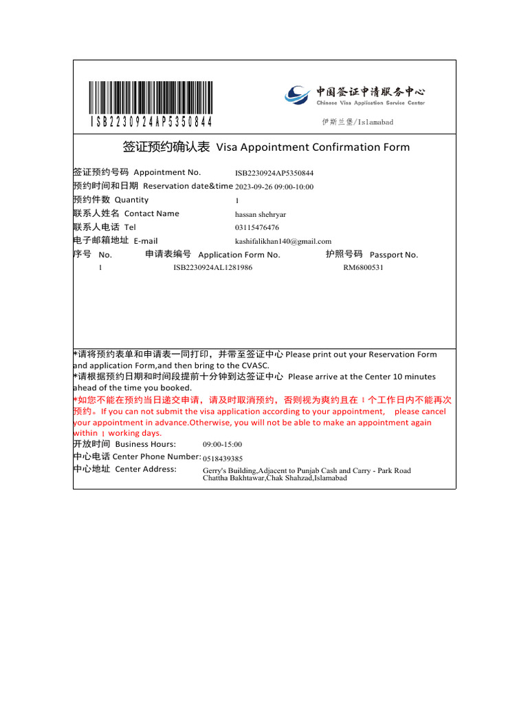 China Visa Appointment | PDF