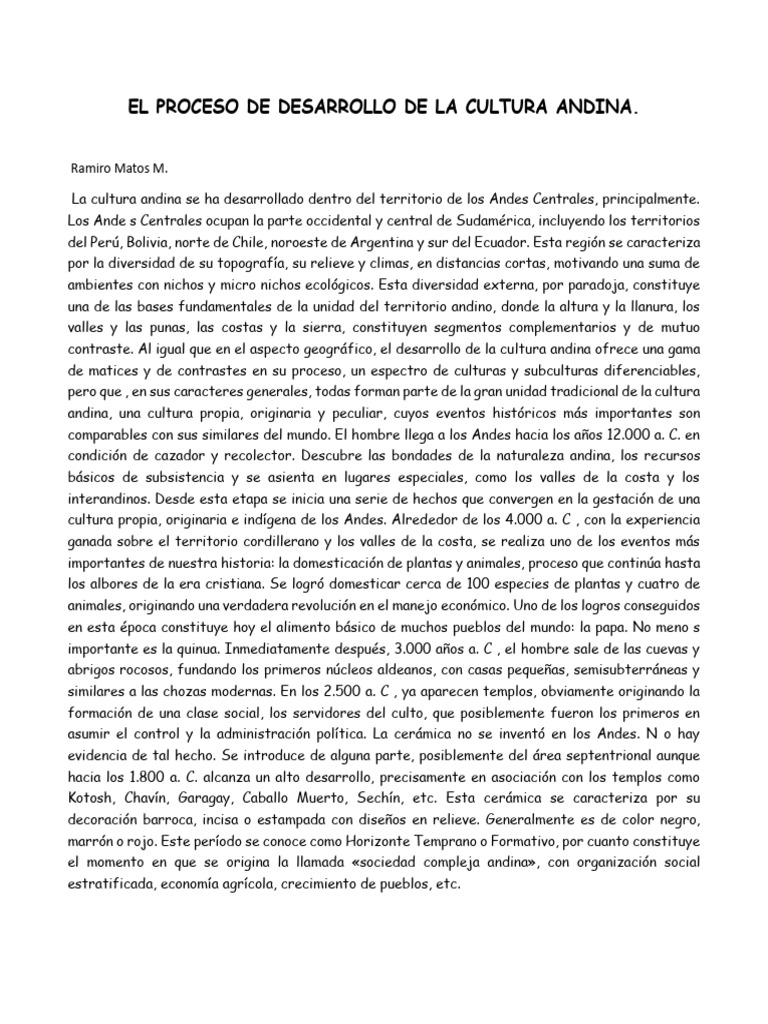 El Proceso de Desarrollo de La Cultura Andina | PDF | Andes | Imperio Inca