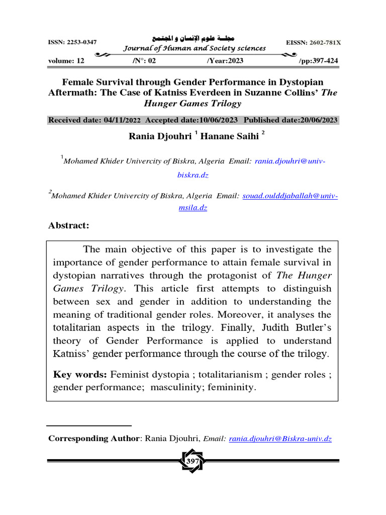 Female Survival Through Gender Performance in Dystopian Aftermath | PDF | The Hunger Games | Gender