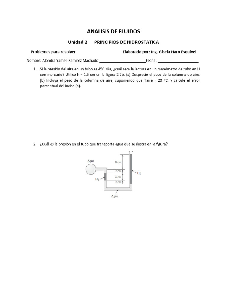 C U2 Analisis de Fluidos Problemas | PDF