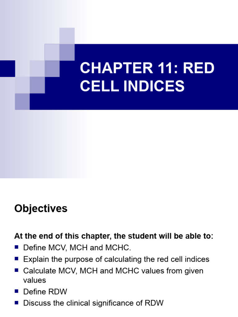 Hema I Chapter 11 - RBC Indices | PDF | Anemia | Medical Tests