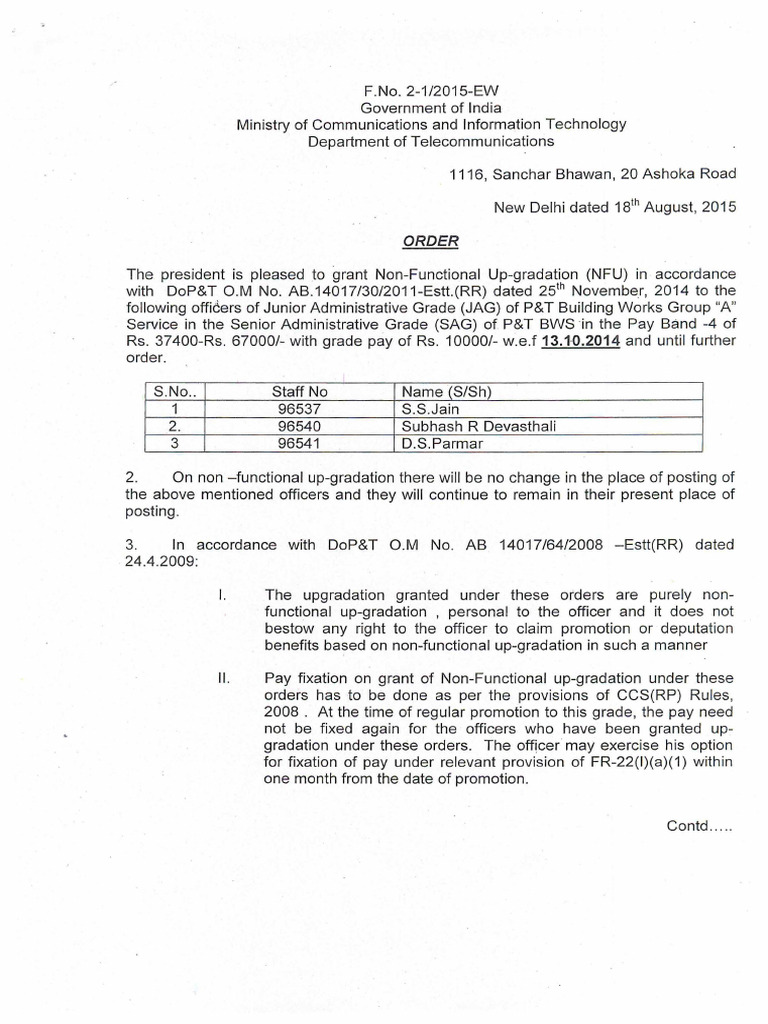 NFU Order for JAG Officers in Telecom | PDF