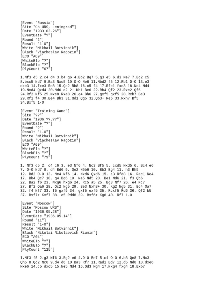 (15 Games) Mikhail Botvinnik Plays The Reti | PDF | Game Theory ...