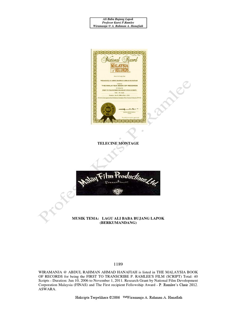 Skrip Filem Ali Baba Bujang Lapok | PDF