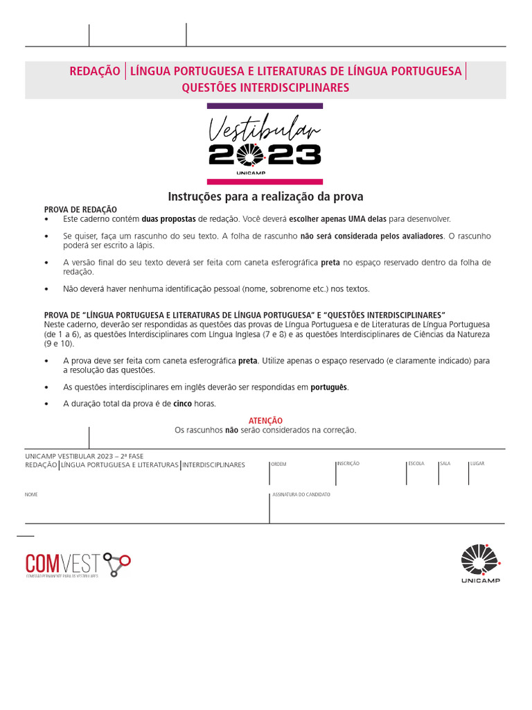 Prova UNICAMP 2023 - 2 Fase - 1° Dia | PDF | Energia eólica | Turbina eólica