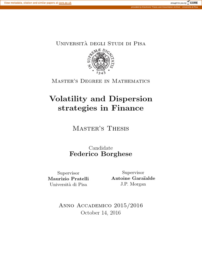 Volatility and Dispersion Strategies in Finance: Master's Thesis | PDF