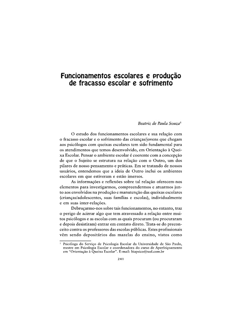 Fracasso Escolar e Sofrimento no Brasil | PDF