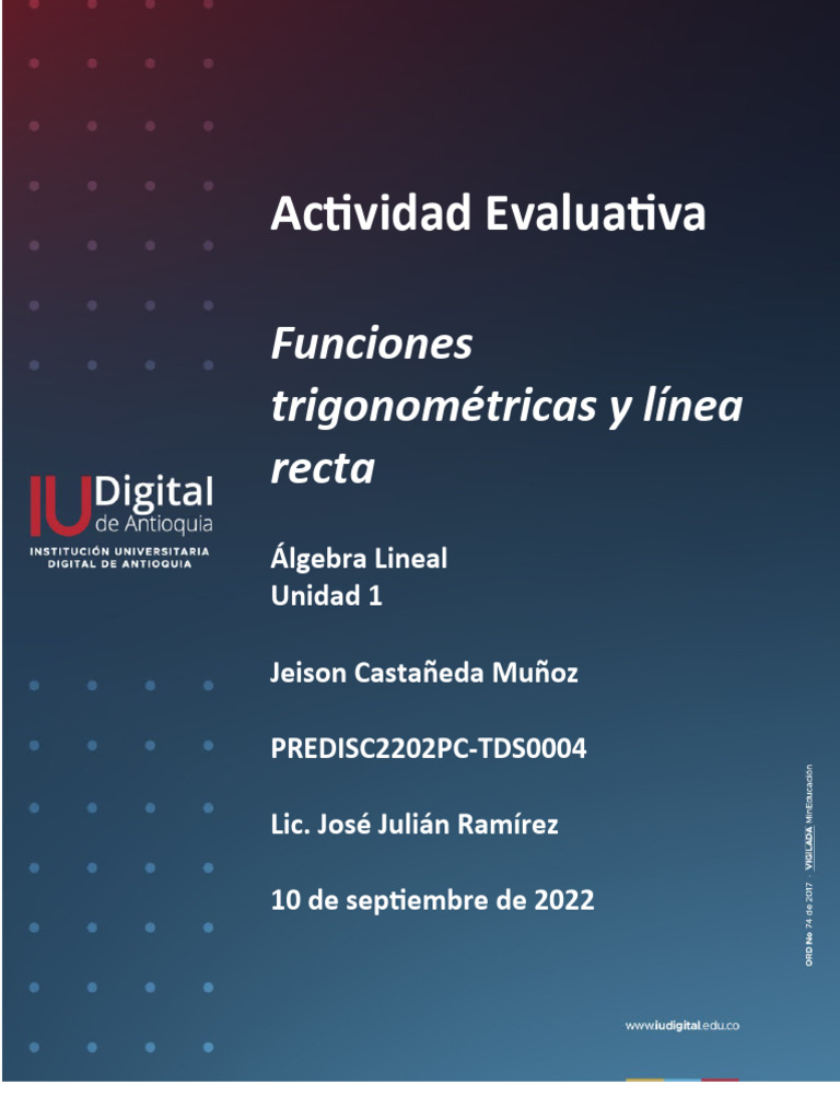 Actividad - Evaluativa - U1 - Repaso de Trigonometría y Línea Recta. | PDF | Linealidad ...