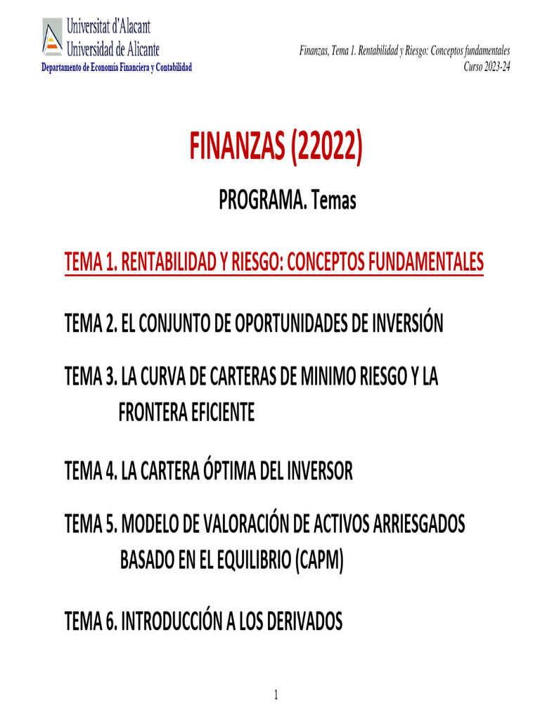 FIN T1 Transparencias 2023 24 | PDF | Finanzas y dinero