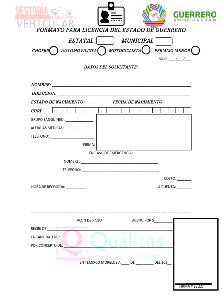Formato de Licencia de Conducir Guerrero | PDF