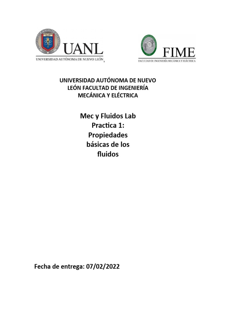 Practica 1.-Mecanica de Fluidos | PDF | Fluido | Volumen