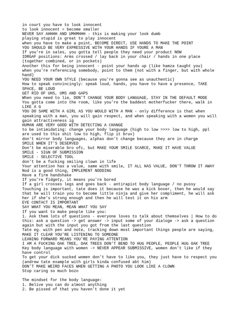 Andrew Tate Body Language Course | PDF