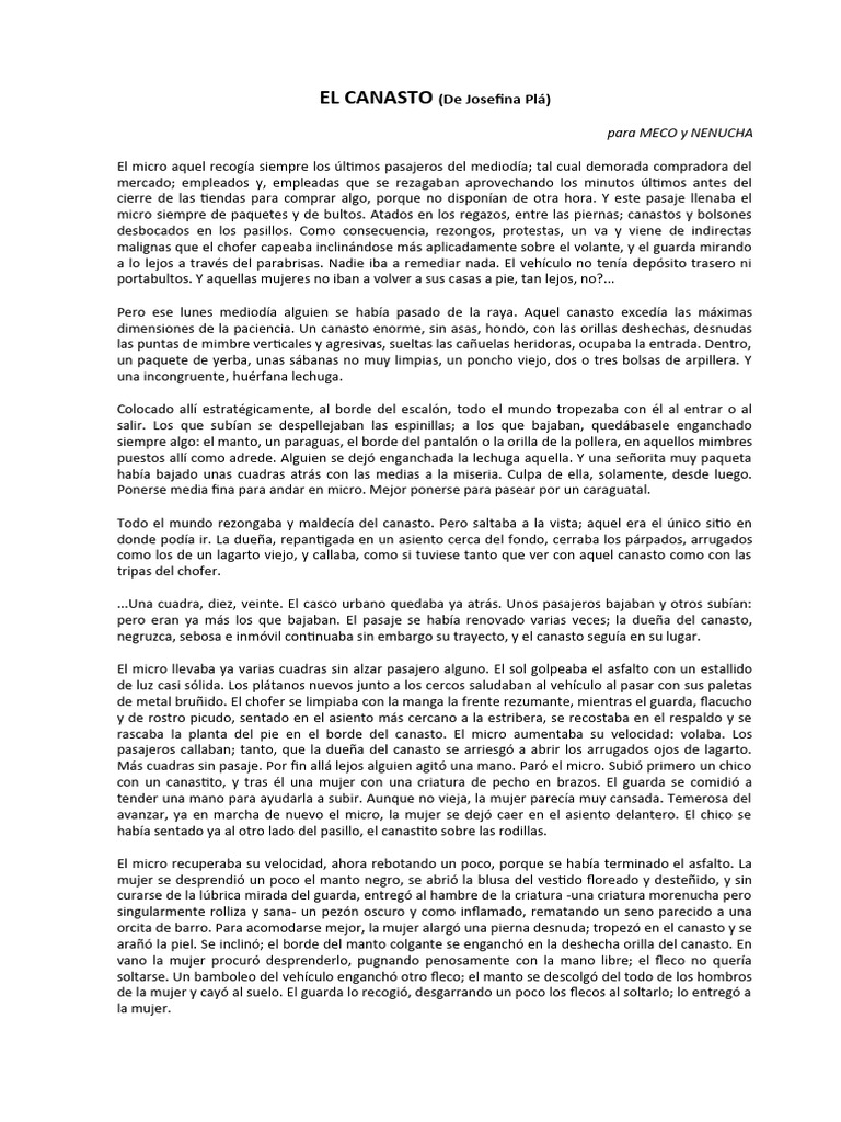 Cuento El Canasto de Josefina Plá | PDF