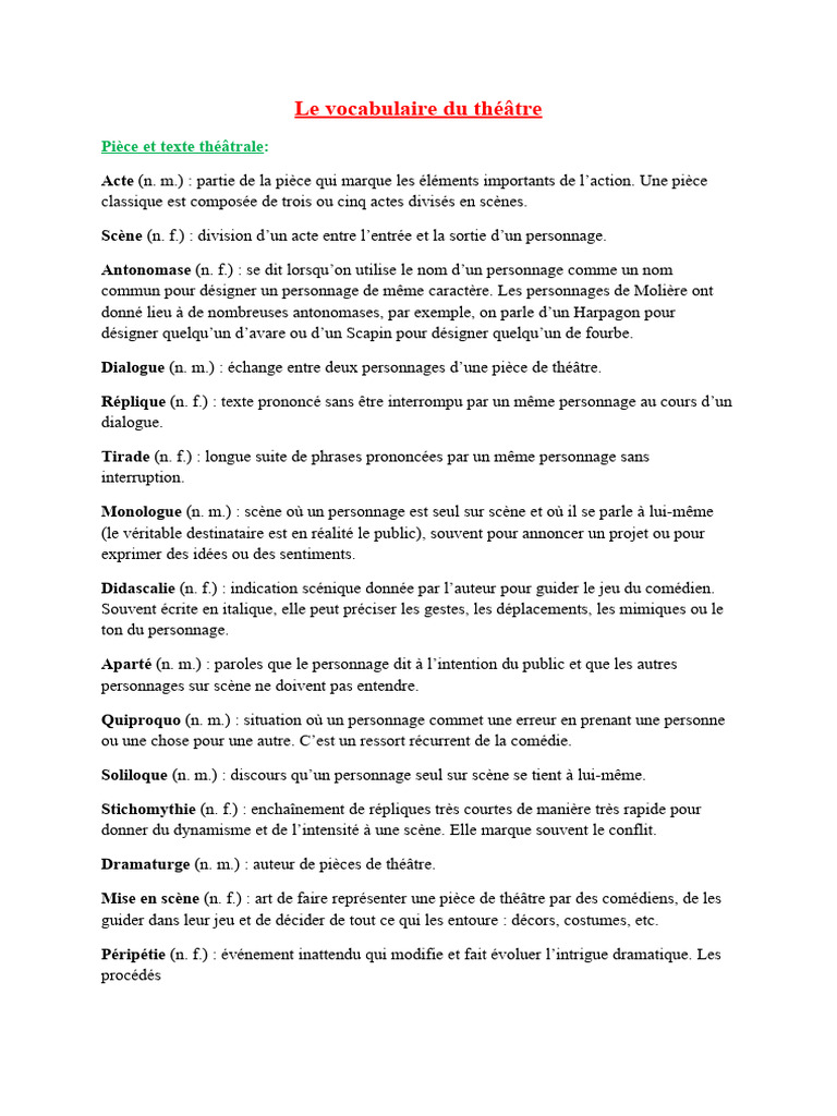 Le Vocabulaire Du Théâtre | Descargar gratis PDF | Théâtre | Pièce de ...