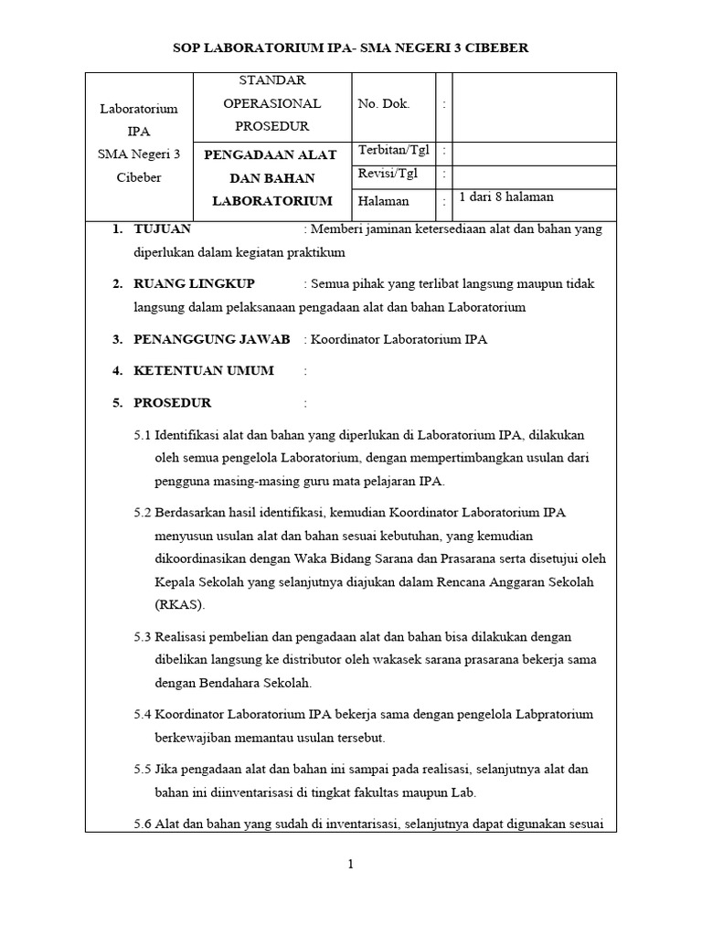 Sop Laboratorium Kimia | PDF