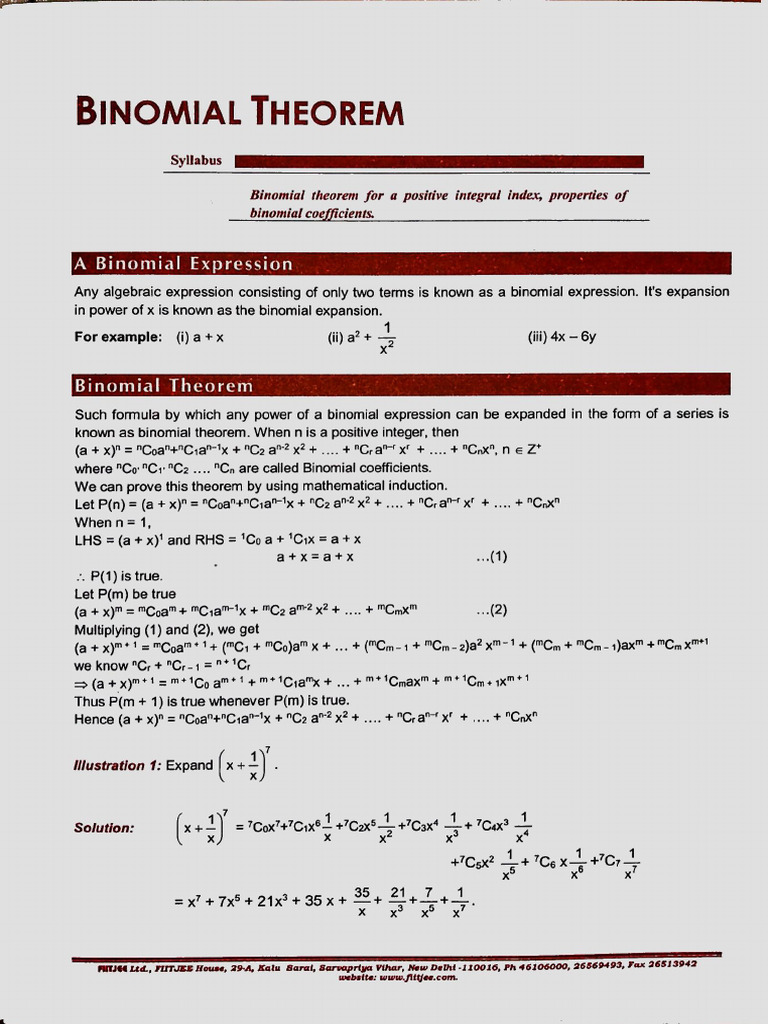 Binomial Theorem Part-1 | PDF