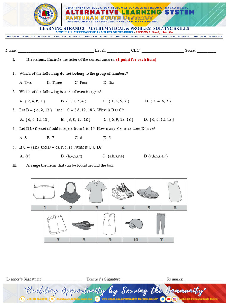 Ls3mod1 - Lesson 1 Post Test | PDF | Learning | Cognition